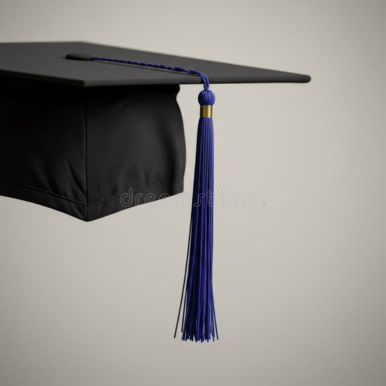 Black Graduation Cap with Blue Tassel Stock Illustration - Illustration ...