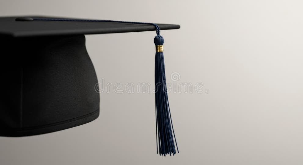 Black Graduation Cap with Blue Tassle on White Background Stock ...