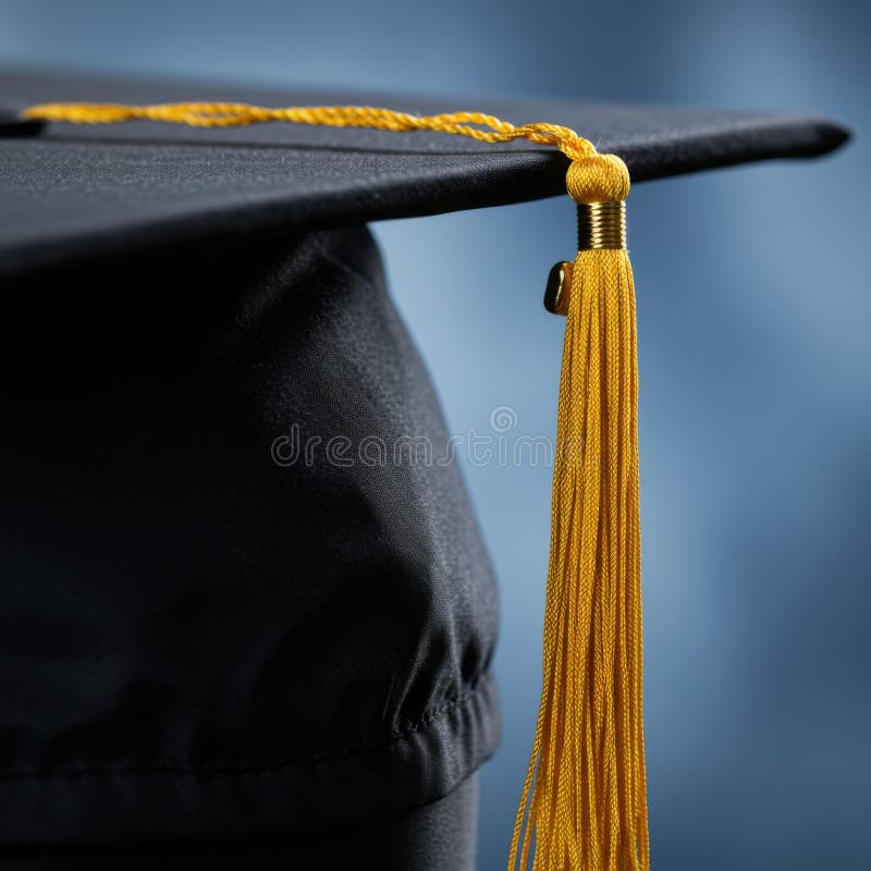 Black Graduation Cap with Gold Tassel Close-up Stock Illustration ...