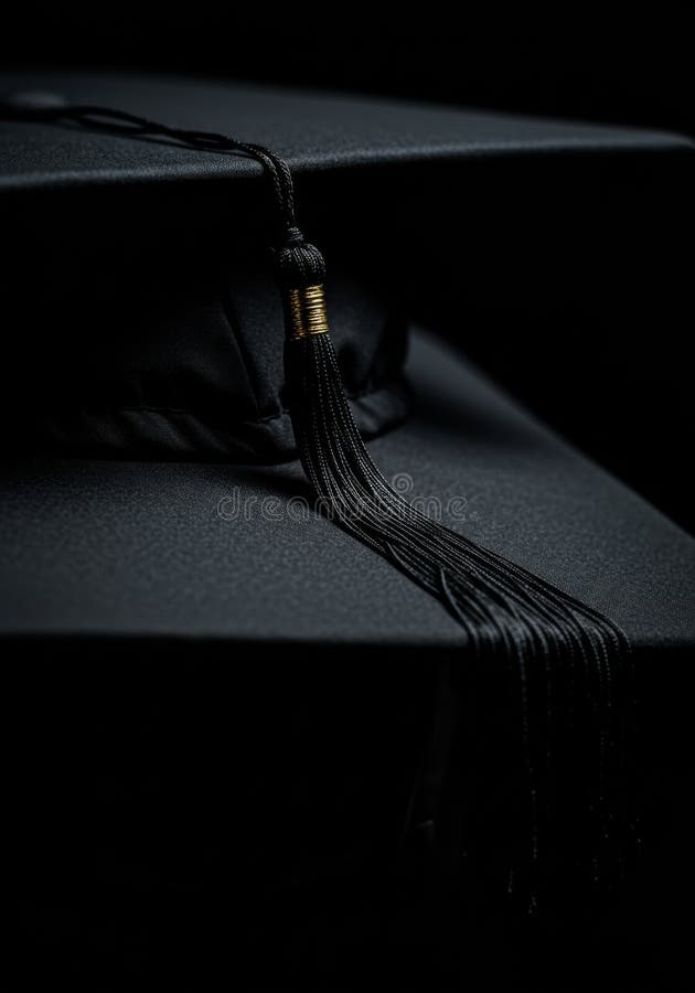 Black Graduation Cap with Gold Tassel Detail Stock Illustration ...