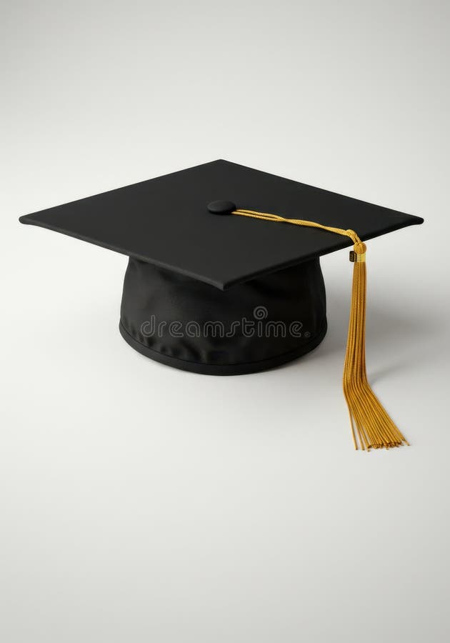 Black Graduation Cap with Gold Tassel on White Background Stock ...