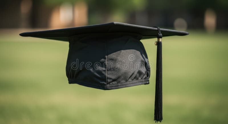 Black Graduation Cap on Green Grass Stock Illustration - Illustration ...