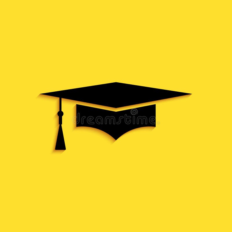 Black Graduation Cap Icon Isolated on Yellow Background. Graduation Hat ...