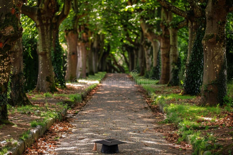 Graduation Cap on a Path in a TreeLined Avenue Stock Illustration ...