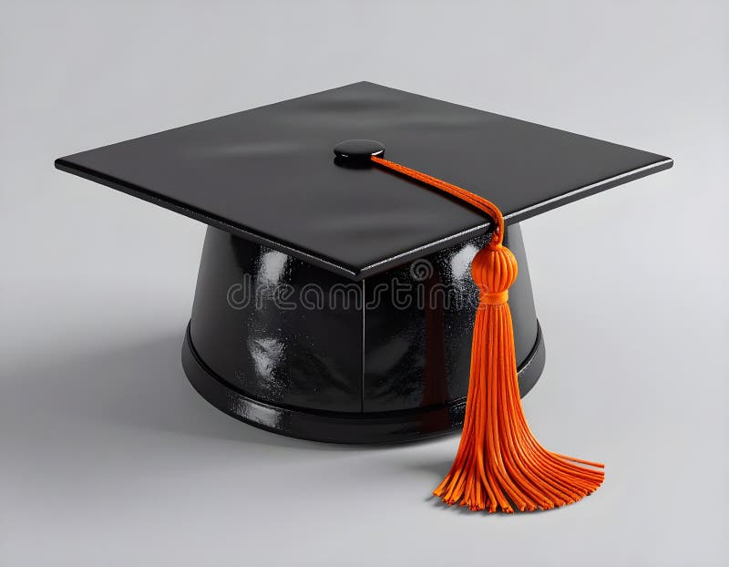 Black Graduation Cap with Orange Tassel Isolated Stock Illustration ...