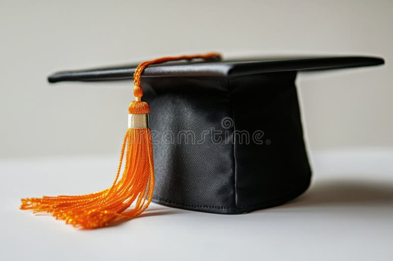 Black Graduation Cap with an Orange Tassel Representing Successful ...