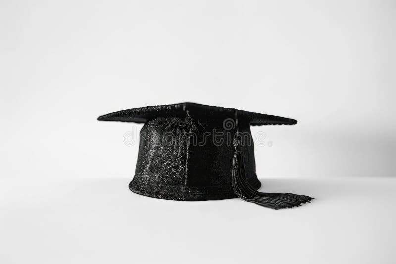 Black Graduation Cap Ribbon Sitting White Background Symbol Stock ...
