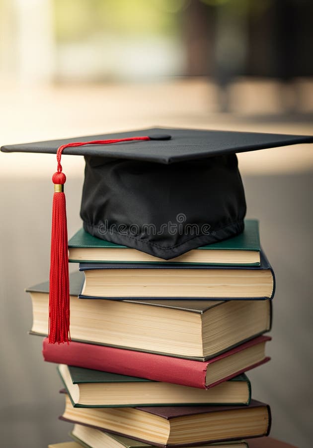Graduation Hat and Stack of Study Books. Concept of Education and ...