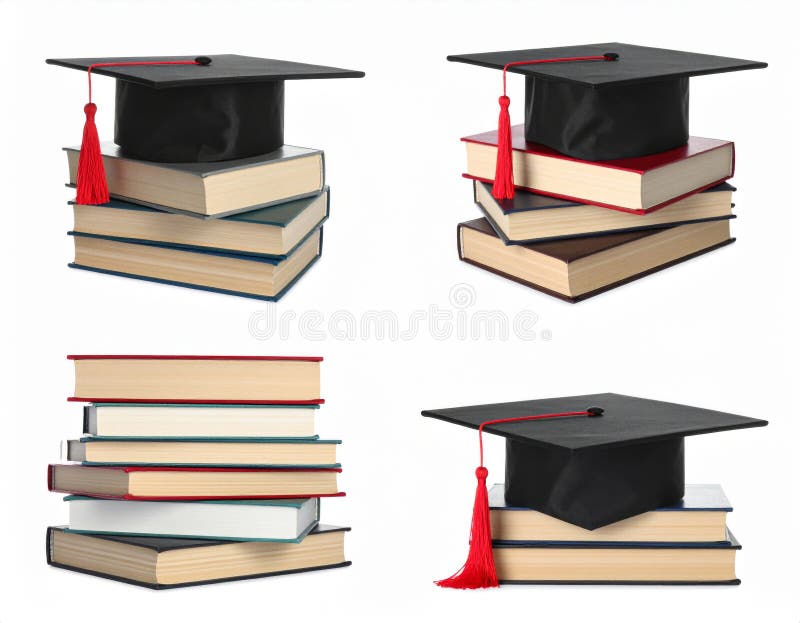 Graduation Hat and Stack of Study Books. Concept of Education and ...