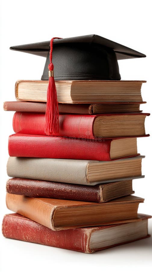 Graduation Hat and Stack of Study Books. Concept of Education and ...