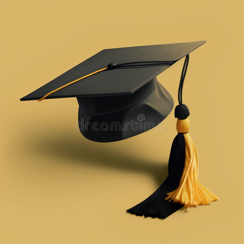 Black Graduation Cap and Tassel on Yellow Background. 3d Rendering ...