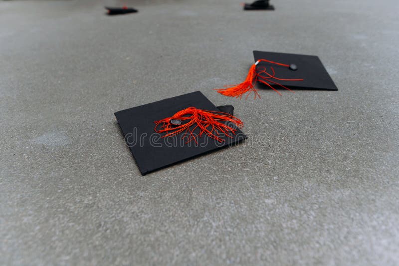 A Black Graduation Cap is Thrown Away by Students Stock Image - Image ...