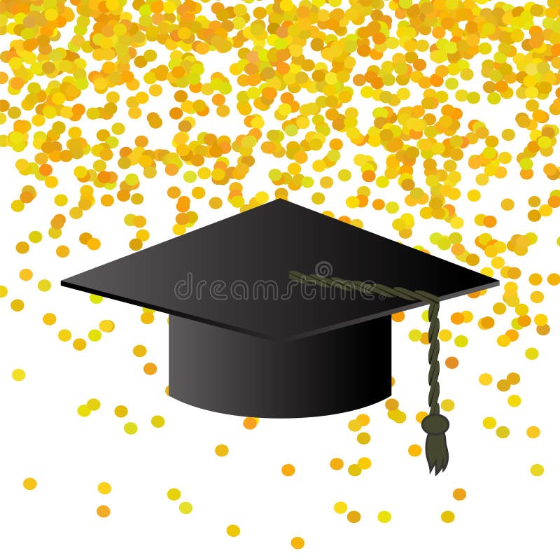 Black Graduation Cap on Confetti Background Stock Illustration ...