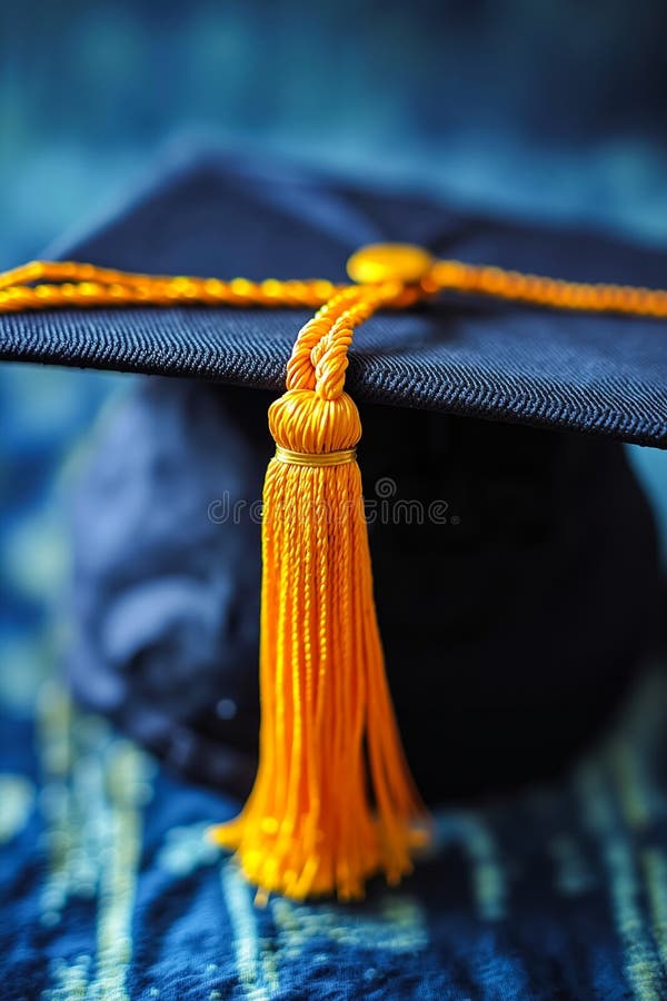 A Black Graduation Cap with a Yellow Tassel on it Stock Illustration ...