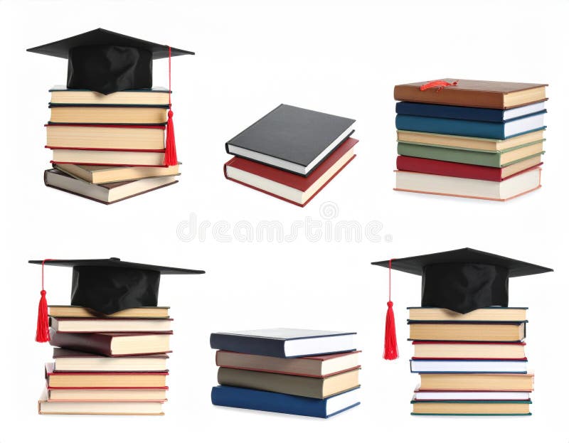 Black Graduation Caps Atop Stacks of Books Stock Illustration ...