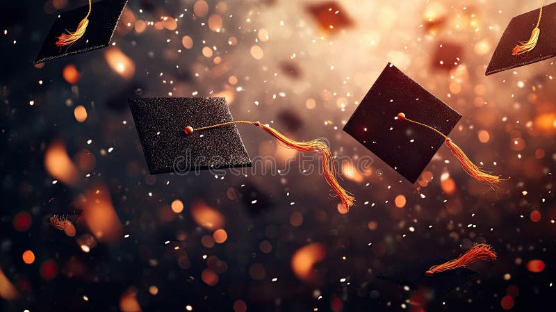 Black Graduation Caps with Golden Glitter and Sparkle Stock ...