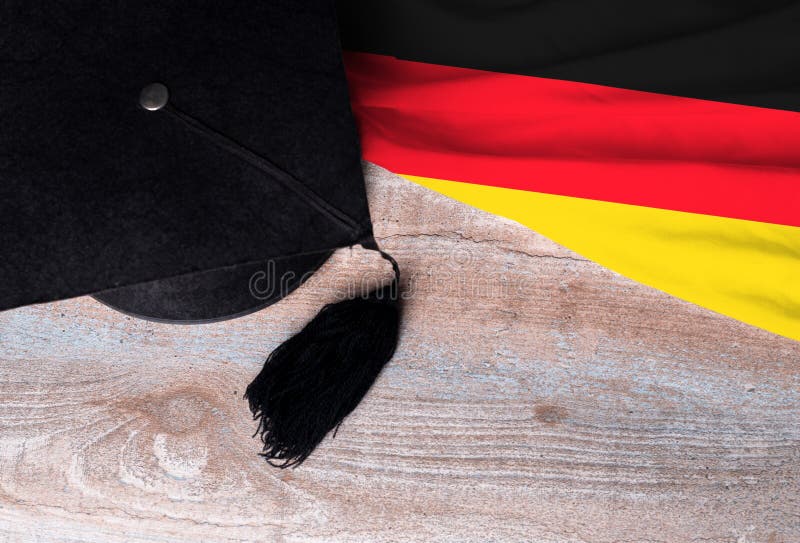 Black Graduation Hat on Germany Flag, Education Concept, Top View Stock ...
