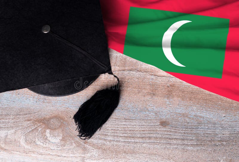 Black Graduation Hat on Maldives Flag, Education Concept, Top View ...