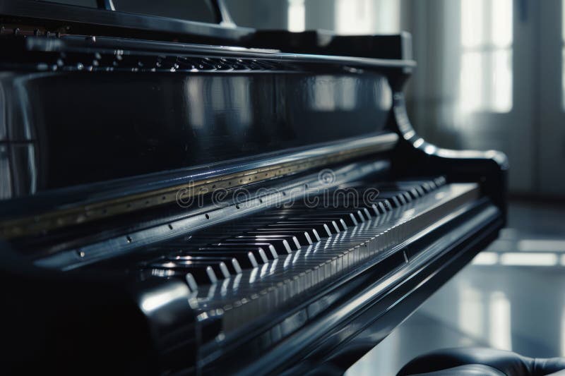 Black Grand Piano in Room, Side View. Generative AI Stock Image - Image ...