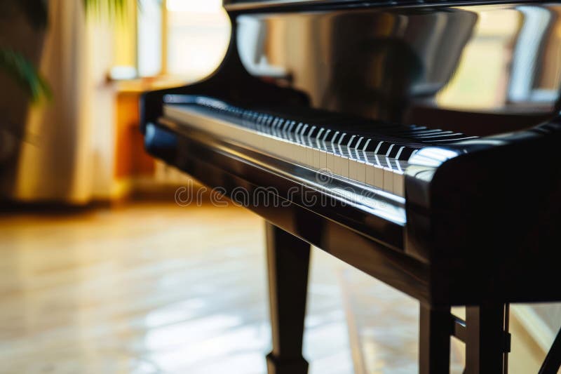 Black Grand Piano in Room, Side View. Generative AI Stock Image - Image ...