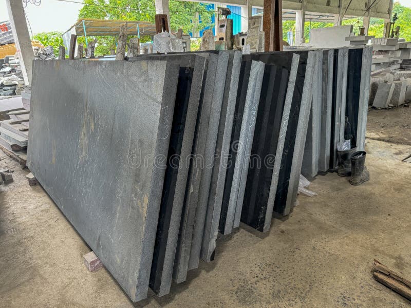 Black Granite Slabs Stacked in a Factory Stock Image - Image of ...