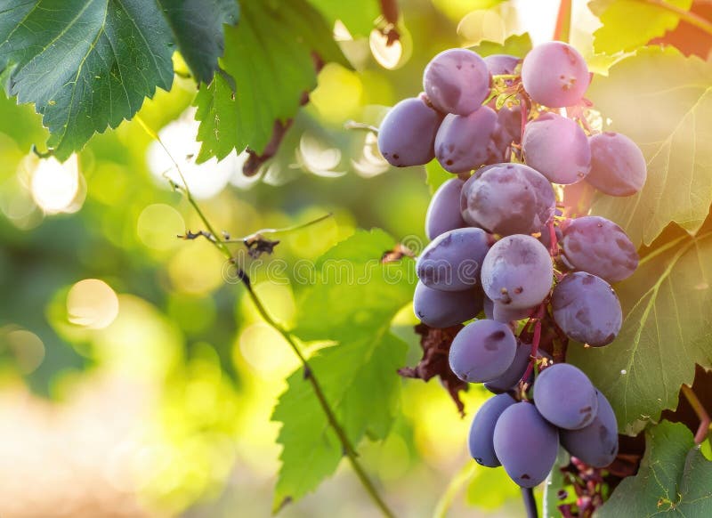 Black Grap Grows on a Tree in the Harvest Garden on Everning Sun Flare ...