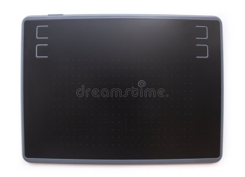 Black Graphic Design Tablet with Control Buttons on a White Background ...