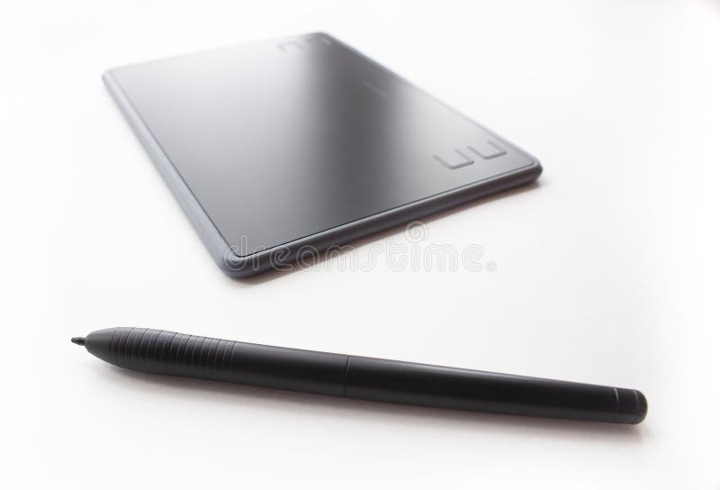 Black Graphic Design Tablet with Control Buttons on a White Background ...
