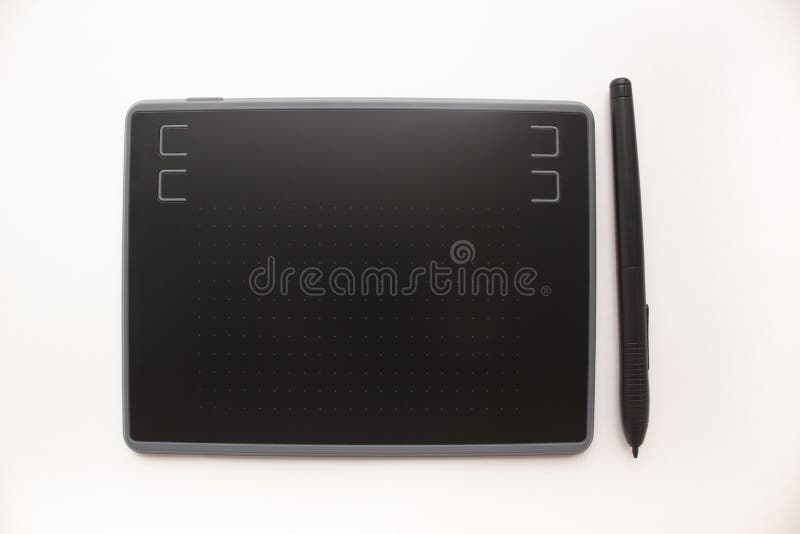 Black Graphic Design Tablet with Control Buttons on a White Background ...