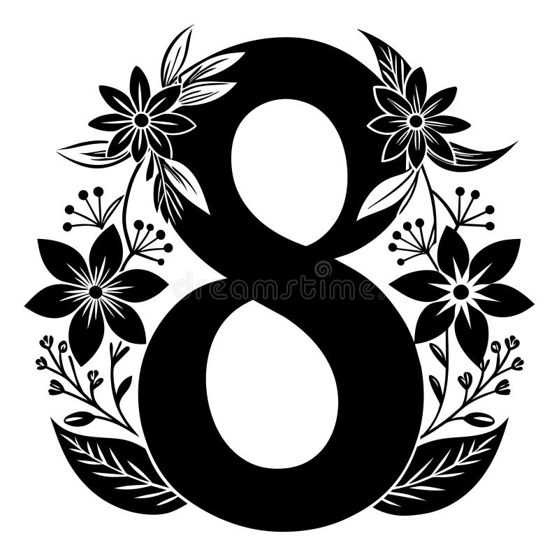 Black Graphic Number 8 Decorated with Flowers Stock Photo ...