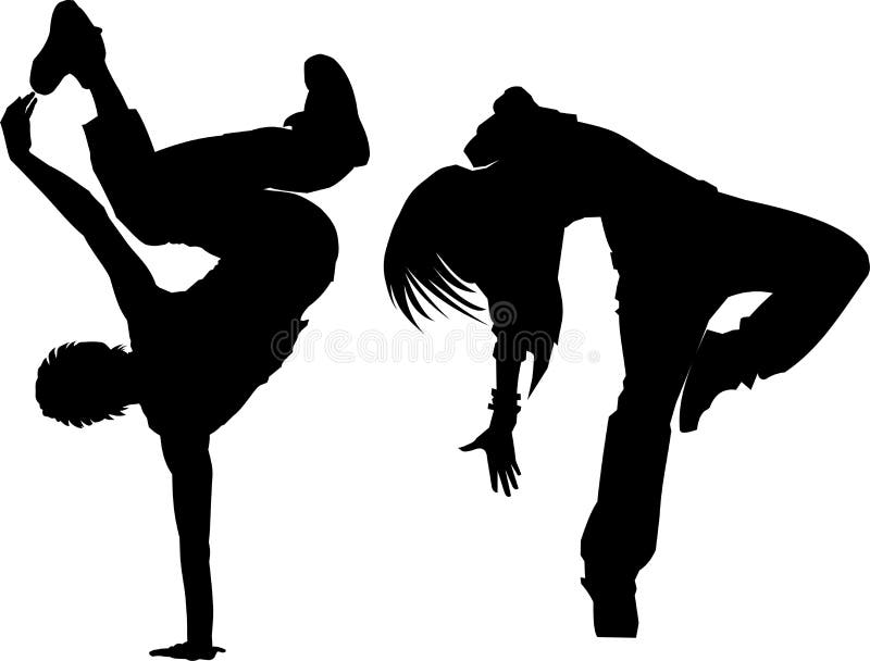 Black Graphic Silhouettes of a Dancing Guy and a Girl on White Stock ...