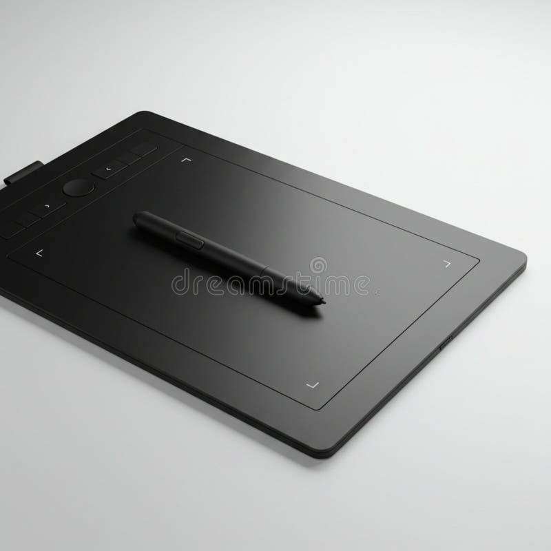 A Black Graphics Tablet with a Digital Pen Resting on it. the Tablet ...