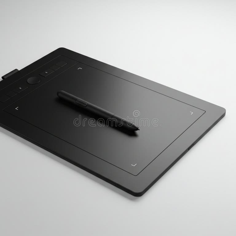 A Black Graphics Tablet with a Digital Pen Resting on it. the Tablet ...