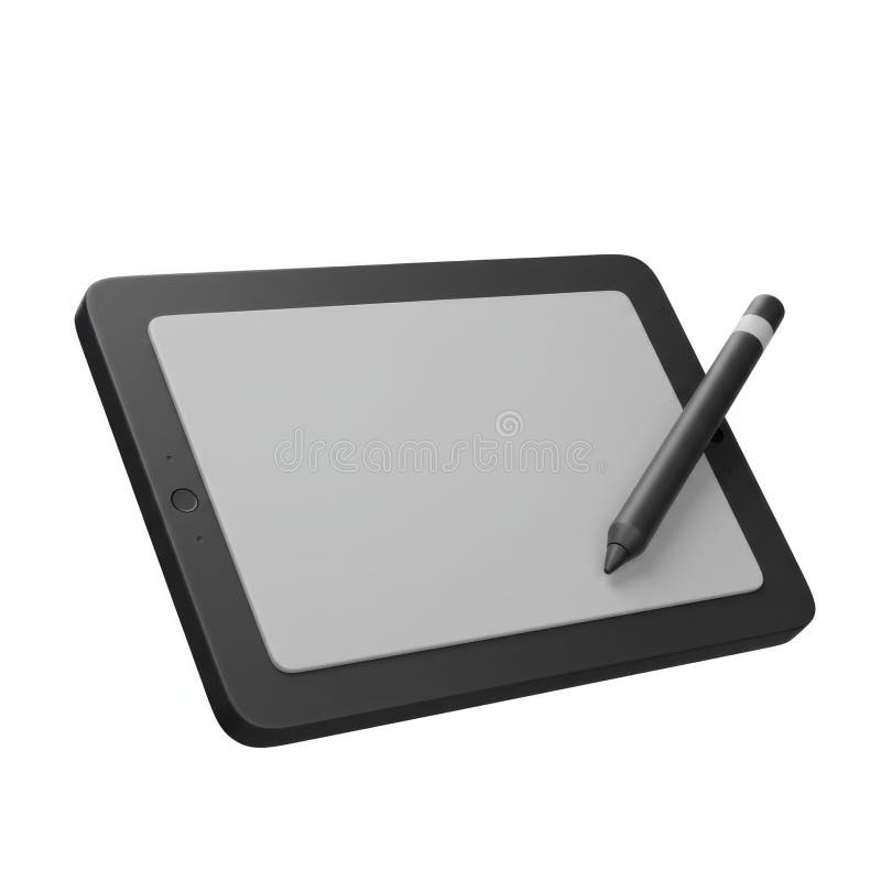 Black Graphics Tablet with Stylus on White Background Stock ...