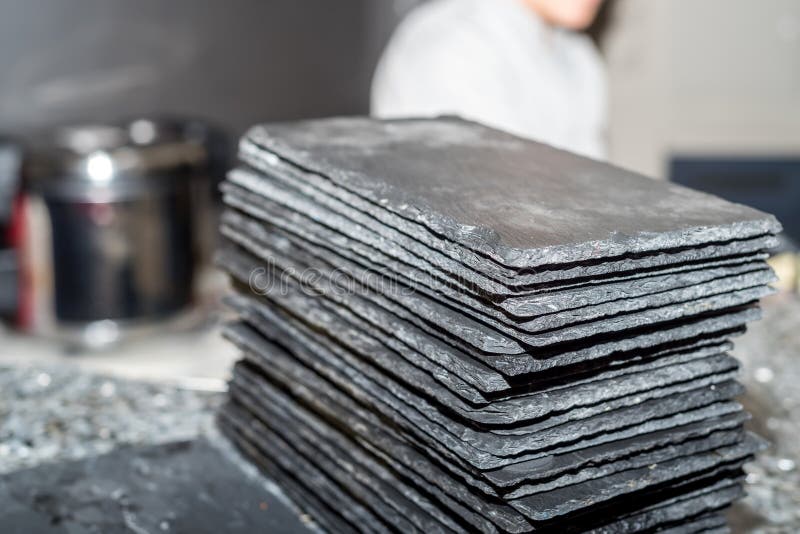 Black Graphite Sushi Slate Boards Stock Photo - Image of garment, food ...