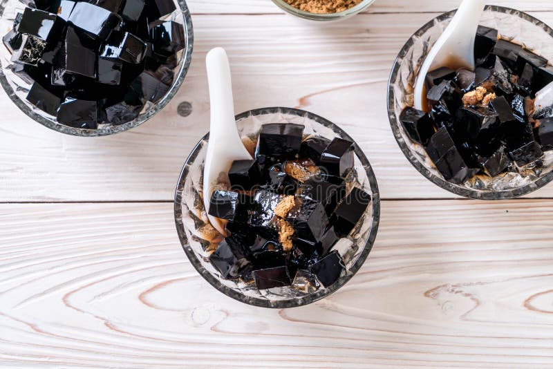 Black grass jelly stock image. Image of wood, spoon - 119630515