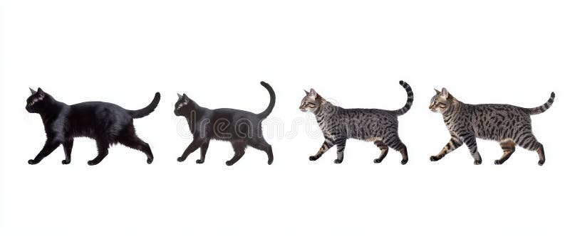 Black and Gray Cat in Front View and Back View Against an Isolated ...