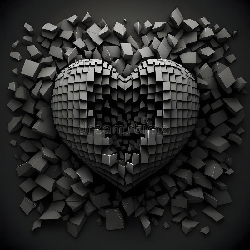 Black and Gray Heart Made of Cracked Stone Blocks. Heart As a Symbol of ...