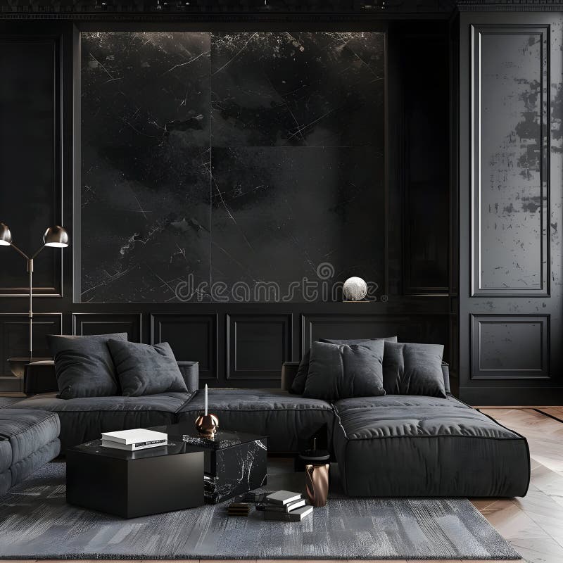 Black and Gray Living Room Interior Design Stock Illustration ...