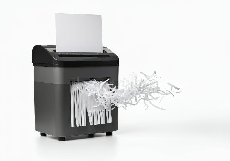 A Floating Paper Shredder with Shredded Paper Coming Out, Isolated on a ...