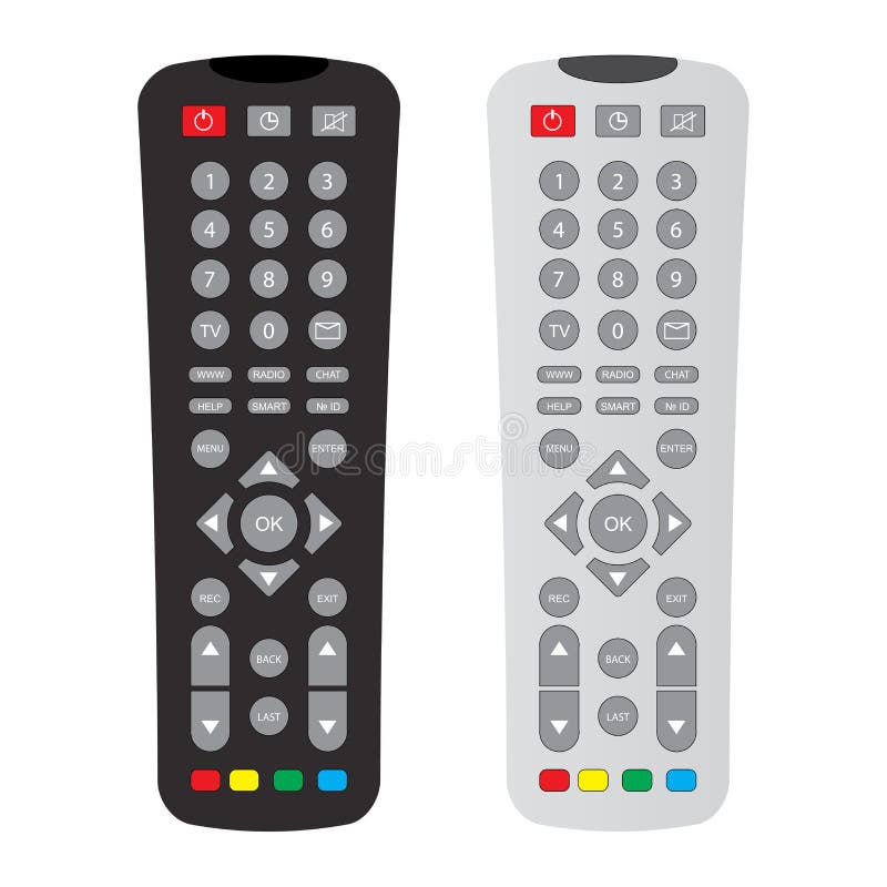 Black and Gray Remote Control with Buttons Isolated Over White B Stock ...