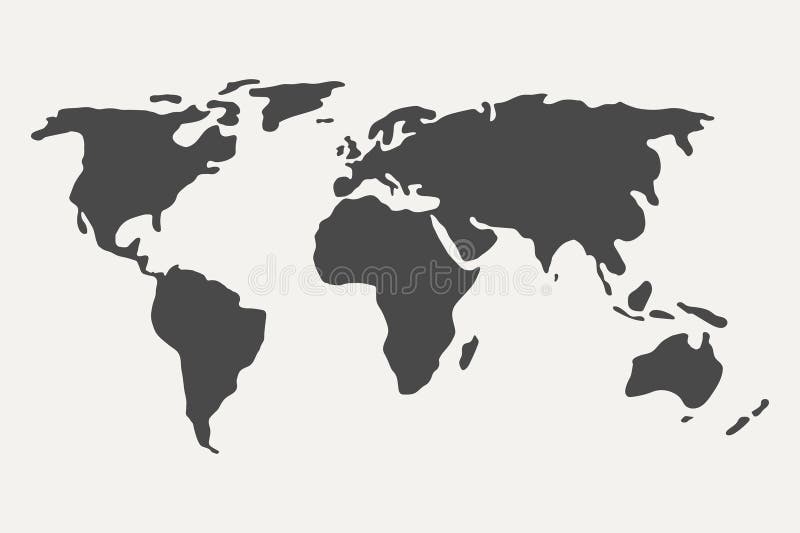 Black Gray Silhouette of Simple Stylized World Map. Shapes of ...