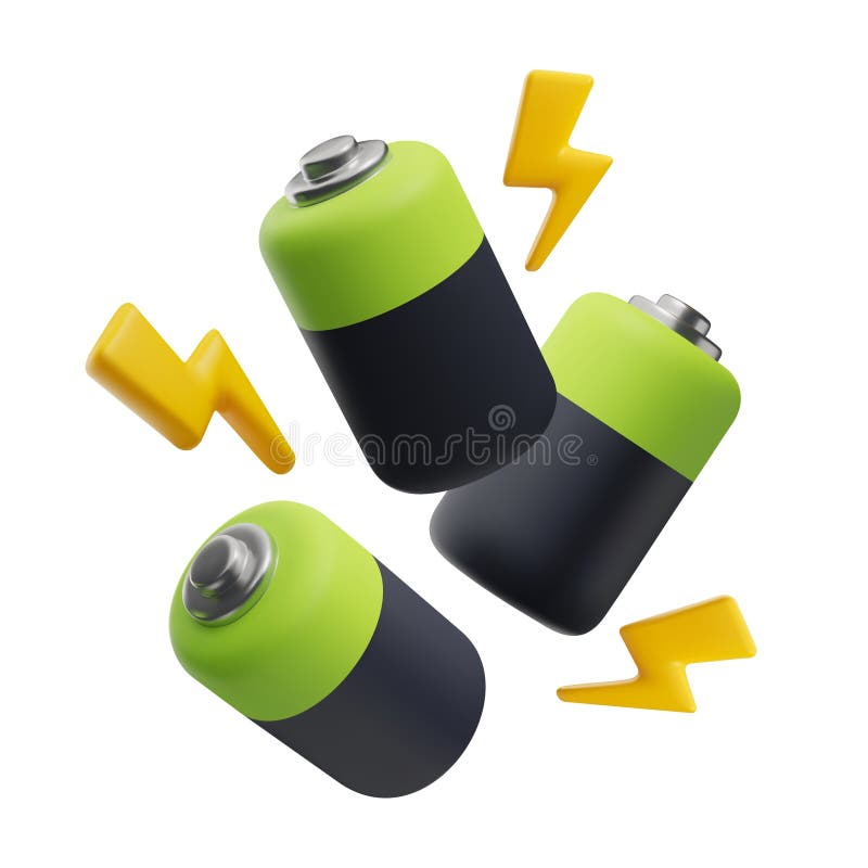 Black Green Batteries and Lightnings 3D Style, Vector Illustration ...