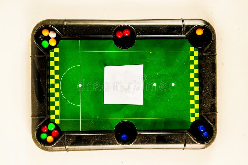 A Black and Green Pool Table with a White Paper on it Stock Image ...