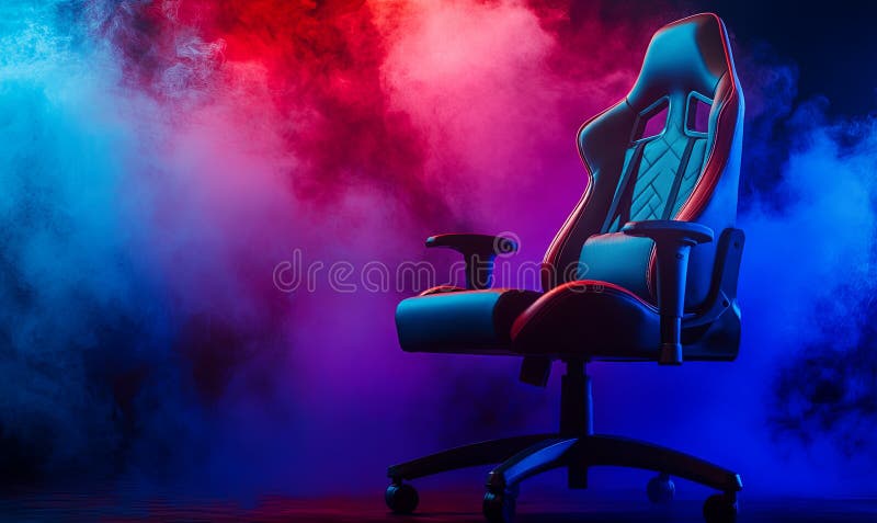 A Black and Grey Gaming Chair with Red and Blue Smoke Behind it Stock ...