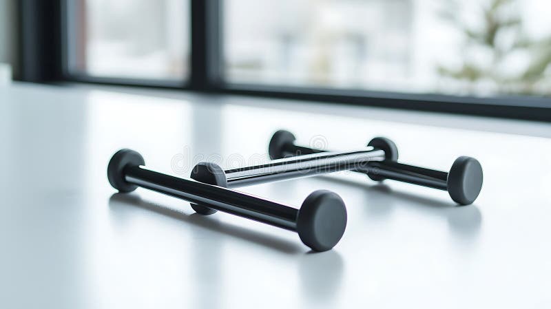 A Black and Grey Object with Four Round Ends Sits on a White Surface ...