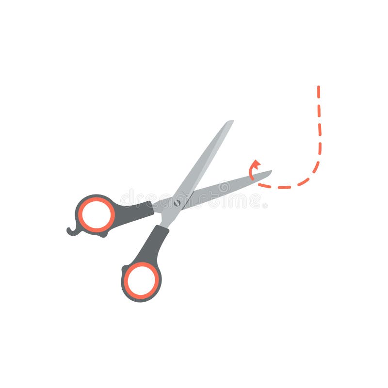 Black and Grey Scissors Cutting Red Dashed Line in Minimal Flat Design ...