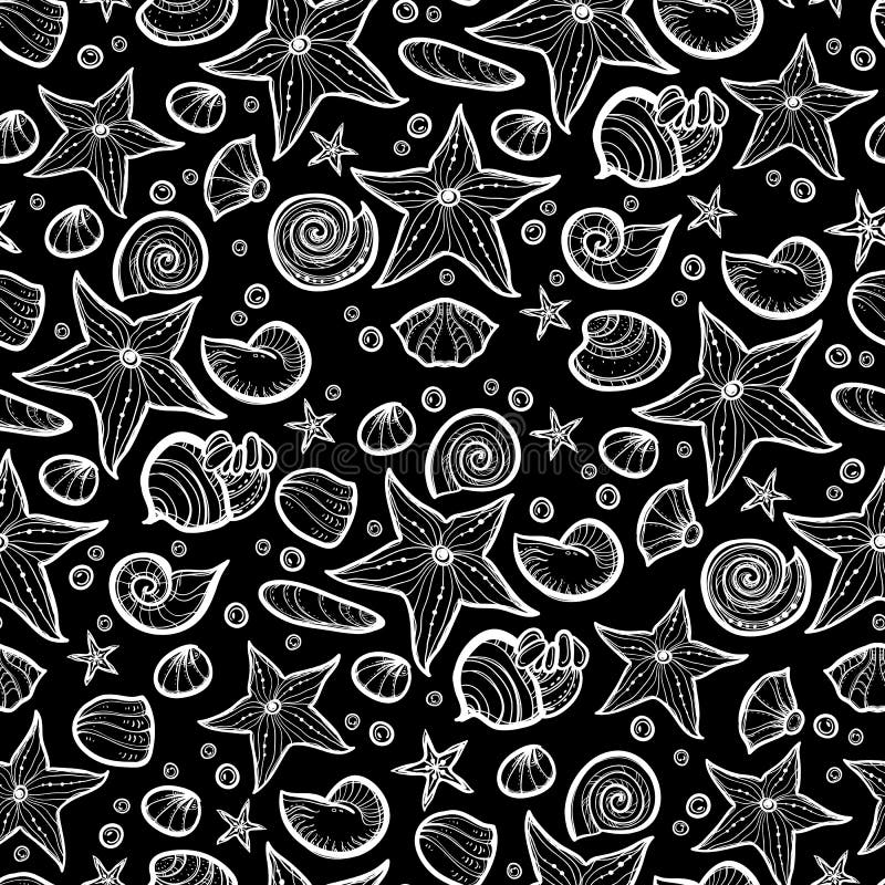 Black and Grey Sea Shells Seamless Pattern Stock Vector - Illustration ...
