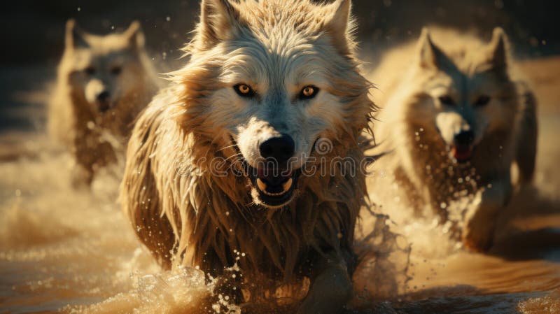 Black and Grey Wolves Running on Camera Stock Image - Image of timber ...