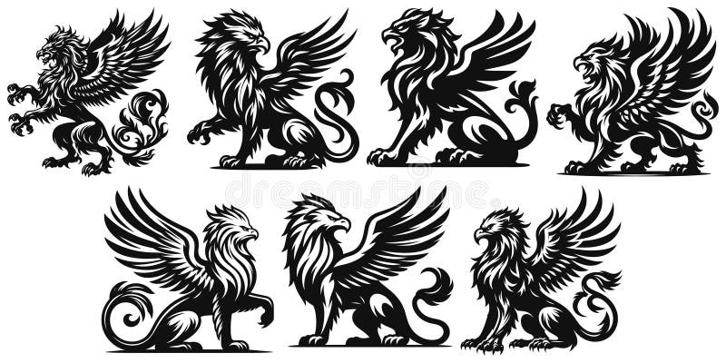 Black Griffin Silhouettes Vector Illustration Mythical Creatures Design ...